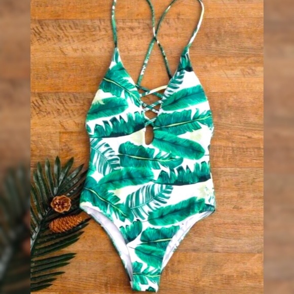 Zaful | Swim | Left Palm Leaf Bathing Suit Swim One Piece | Poshmark